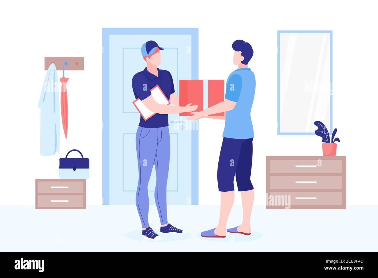Express home delivery flat vector illustration. Young customer and ...