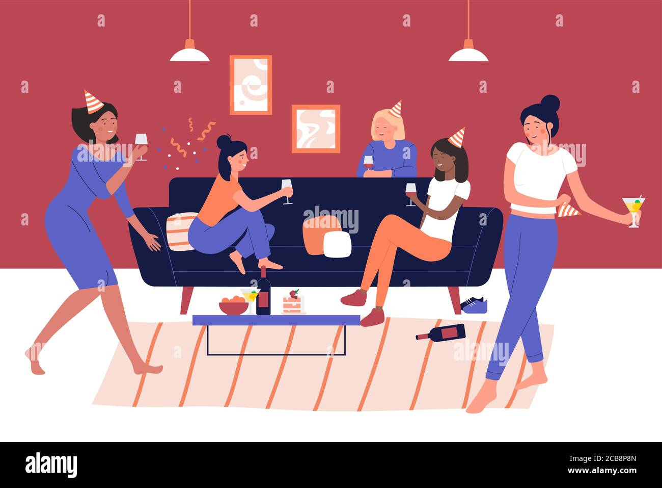 Girl party at home vector illustration. Discotheque, hen-party, soiree ...