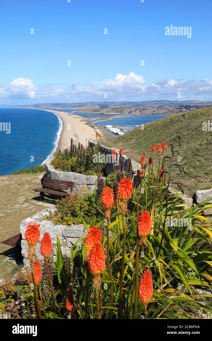 Chesil Beach, an 18 mile long barrier beach, from Portland to West Bay ...