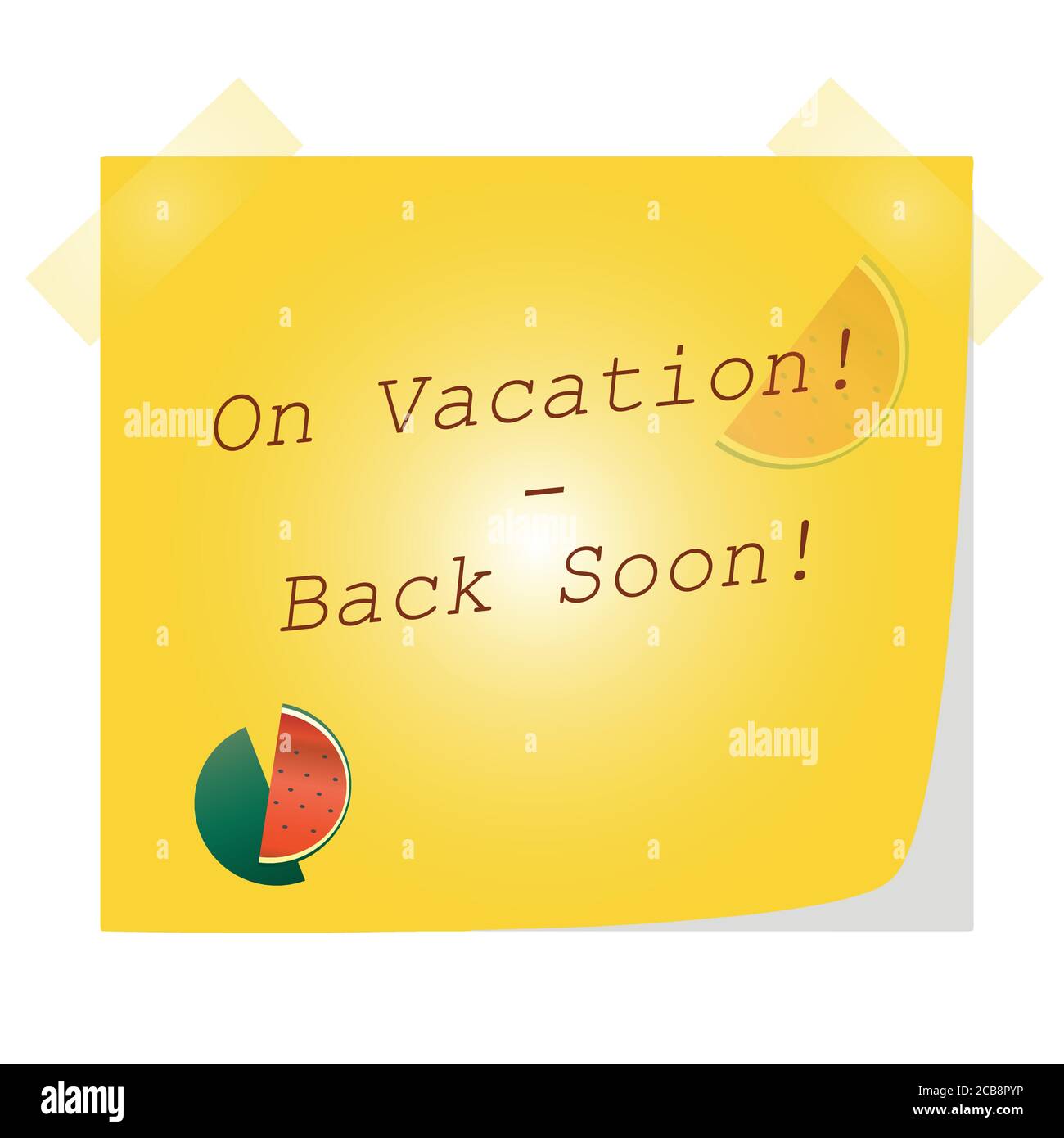 on vacation - back soon post note paper with watermelon vector Stock ...