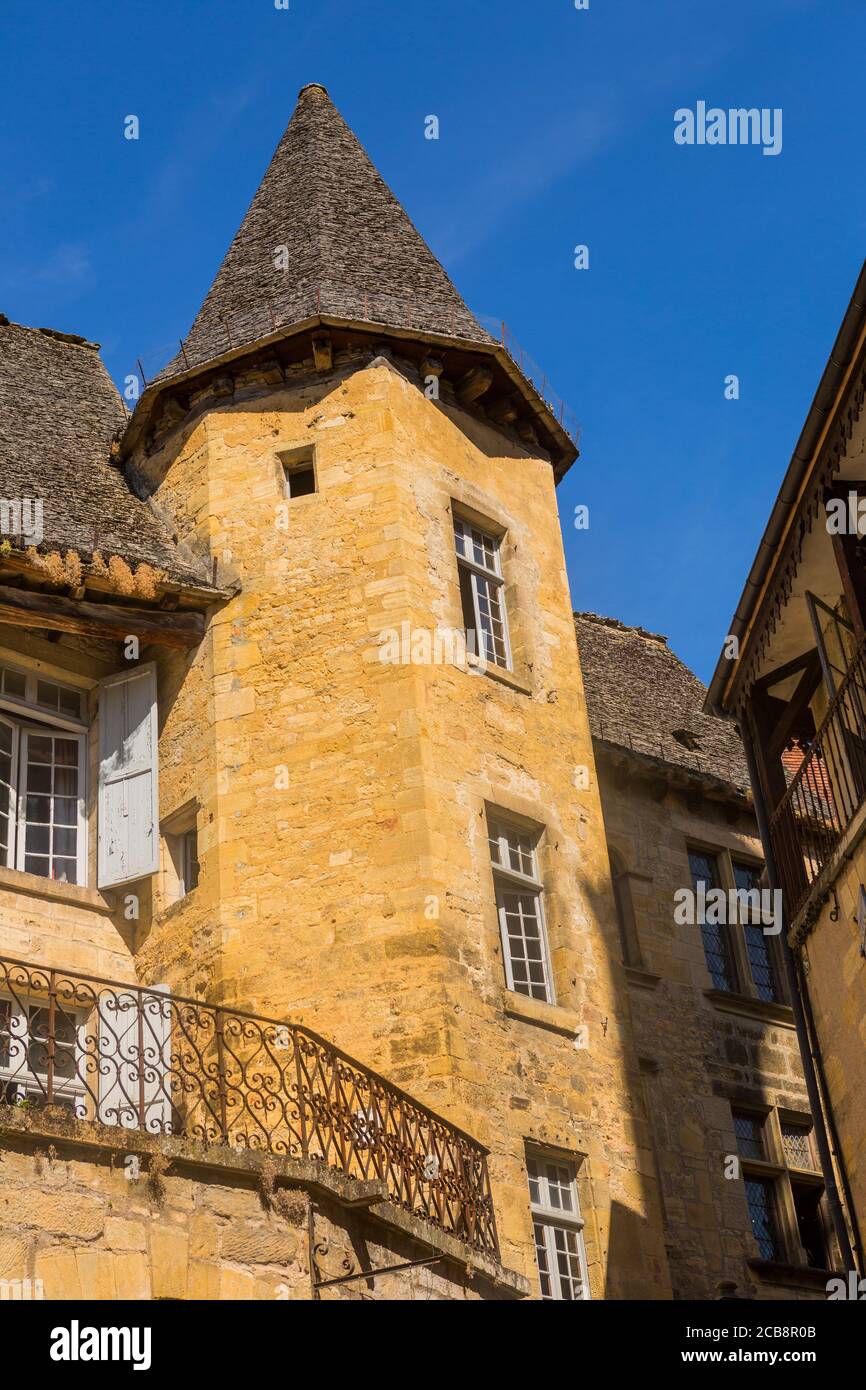 Sarlat-la-Caneda, France - August 11, 2019: Houses of the centre of the ...