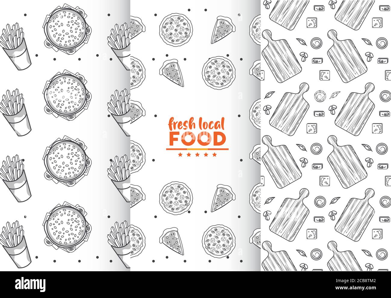 fresh local food patterns with lettering in white backgrounds vector ...