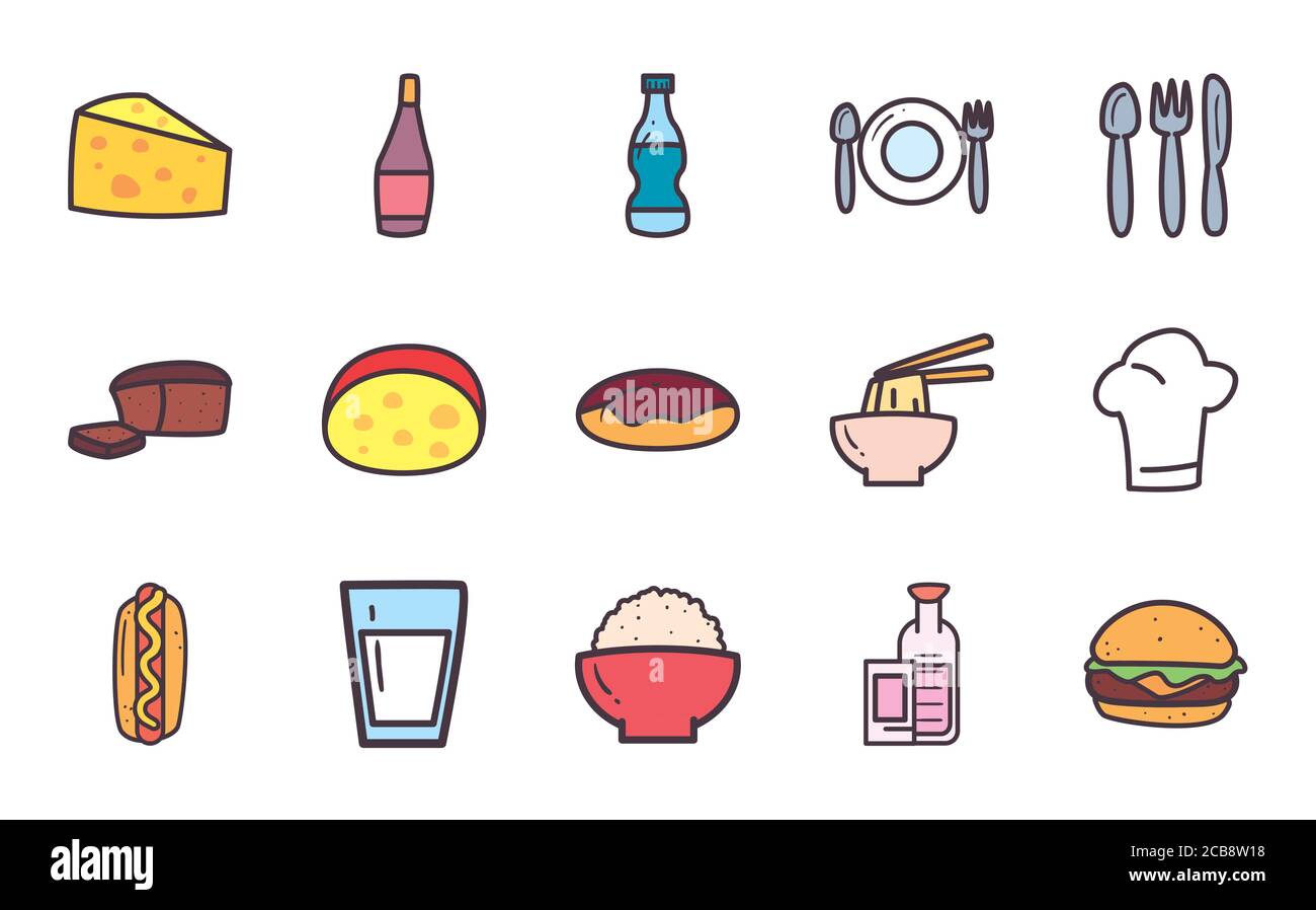 food line and fill style set of icons design, eat restaurant and menu ...
