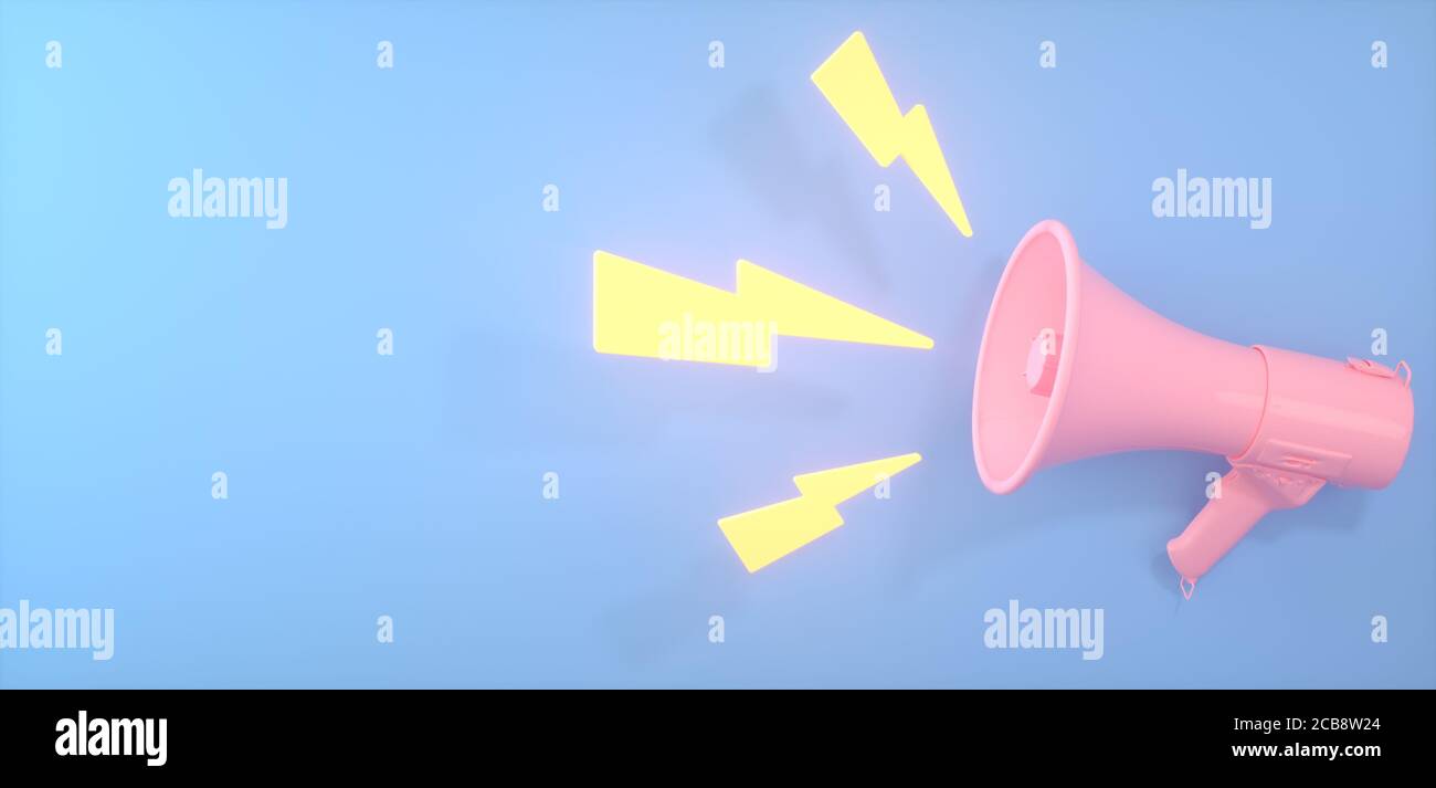 Realistic isolated pink megaphone on pastel blue background with ...