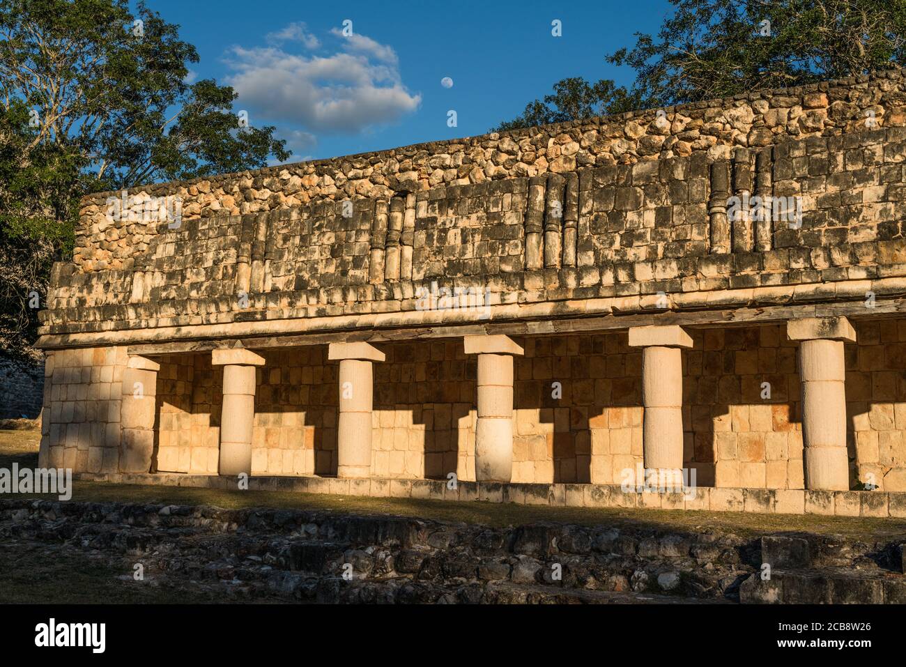 The moon rising behind the Temple of the Iguana in the pre-Hispanic ...