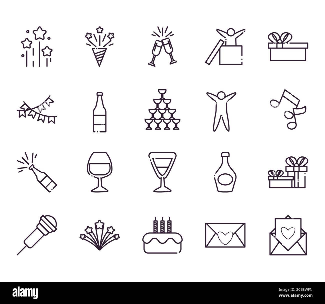 line style bundle of icons design, Party celebration event happy ...