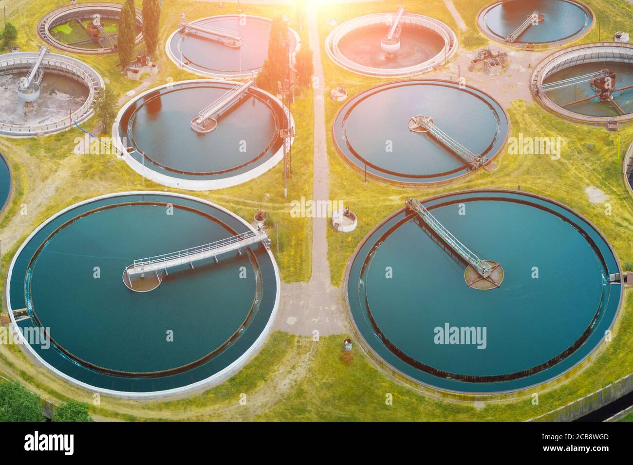 Modern sewage treatment plant, aerial view from drone Stock Photo - Alamy
