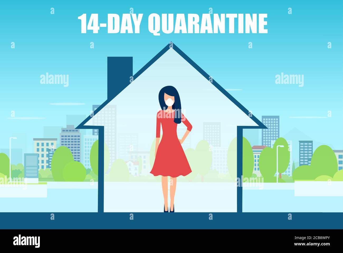 Vector of a businesswoman staying at home in self isolation on ...