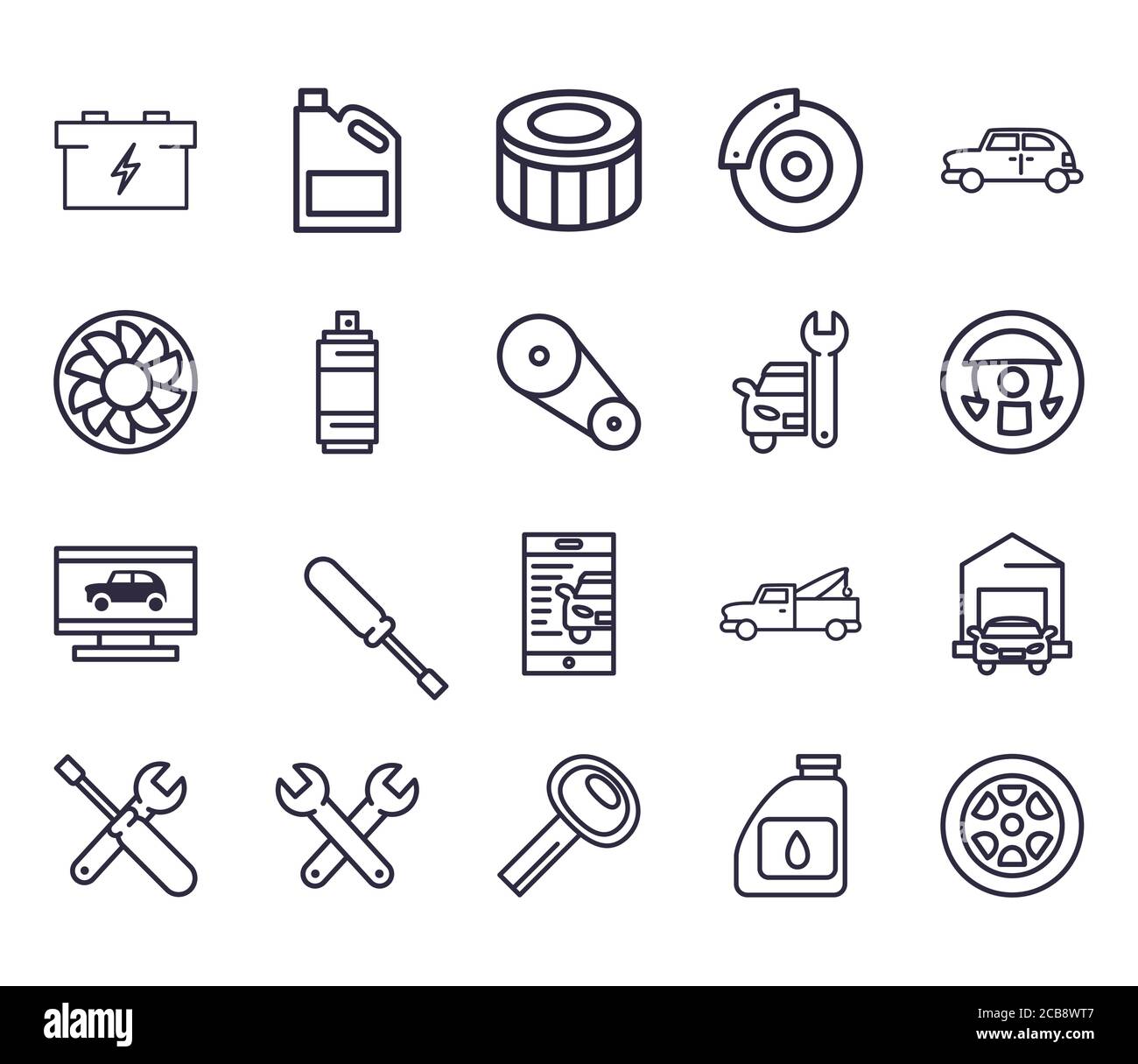 line style icon set design, Repair service car and vehicle theme Vector ...