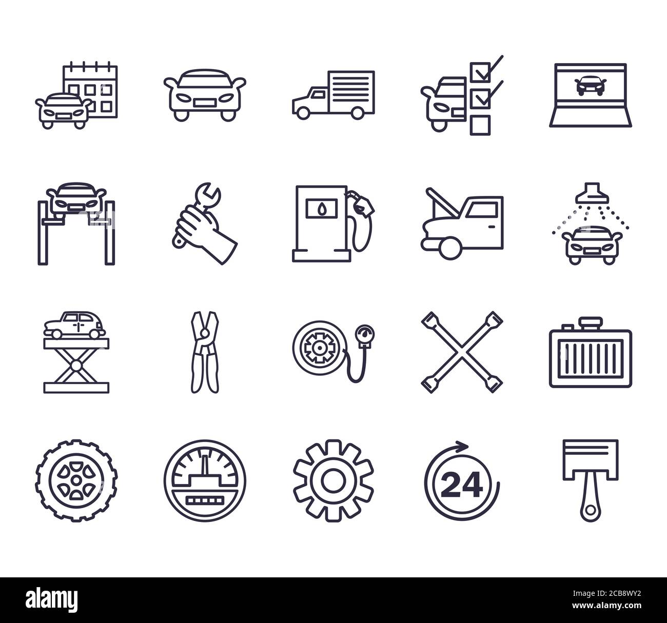 line style icon set design, Repair service car and vehicle theme Vector ...