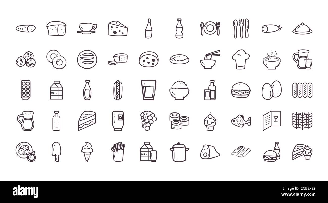 food line style 50 icon set design, eat restaurant and menu theme ...