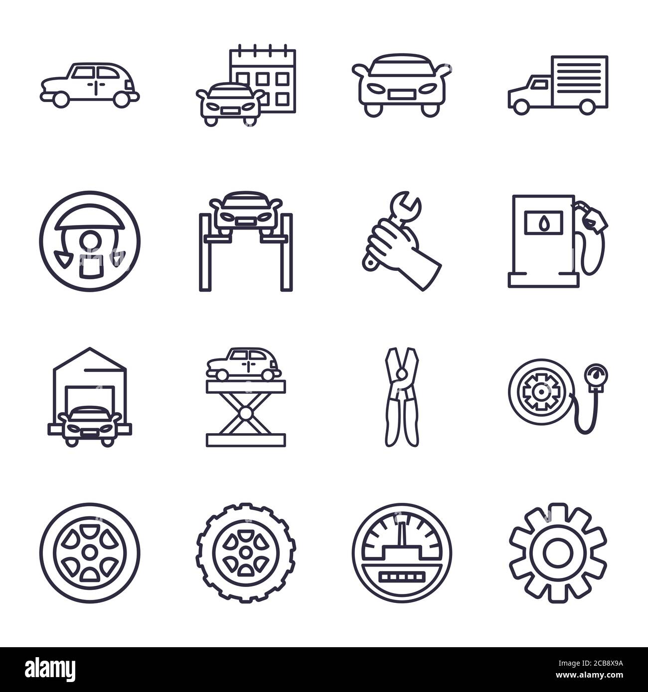 line style icon set design, Repair service car and vehicle theme Vector ...