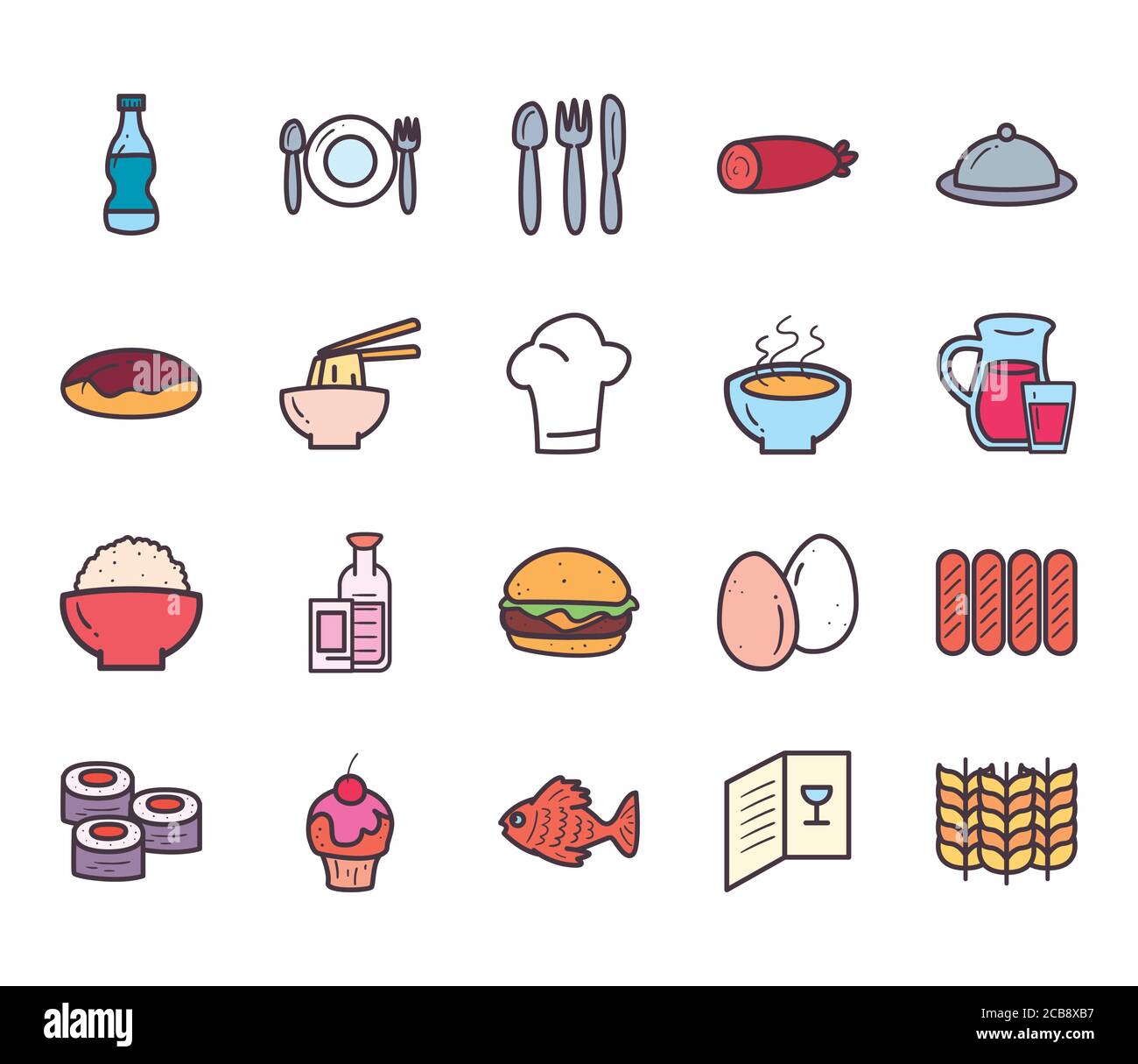 food line and fill style icons bundle design, eat restaurant and menu ...