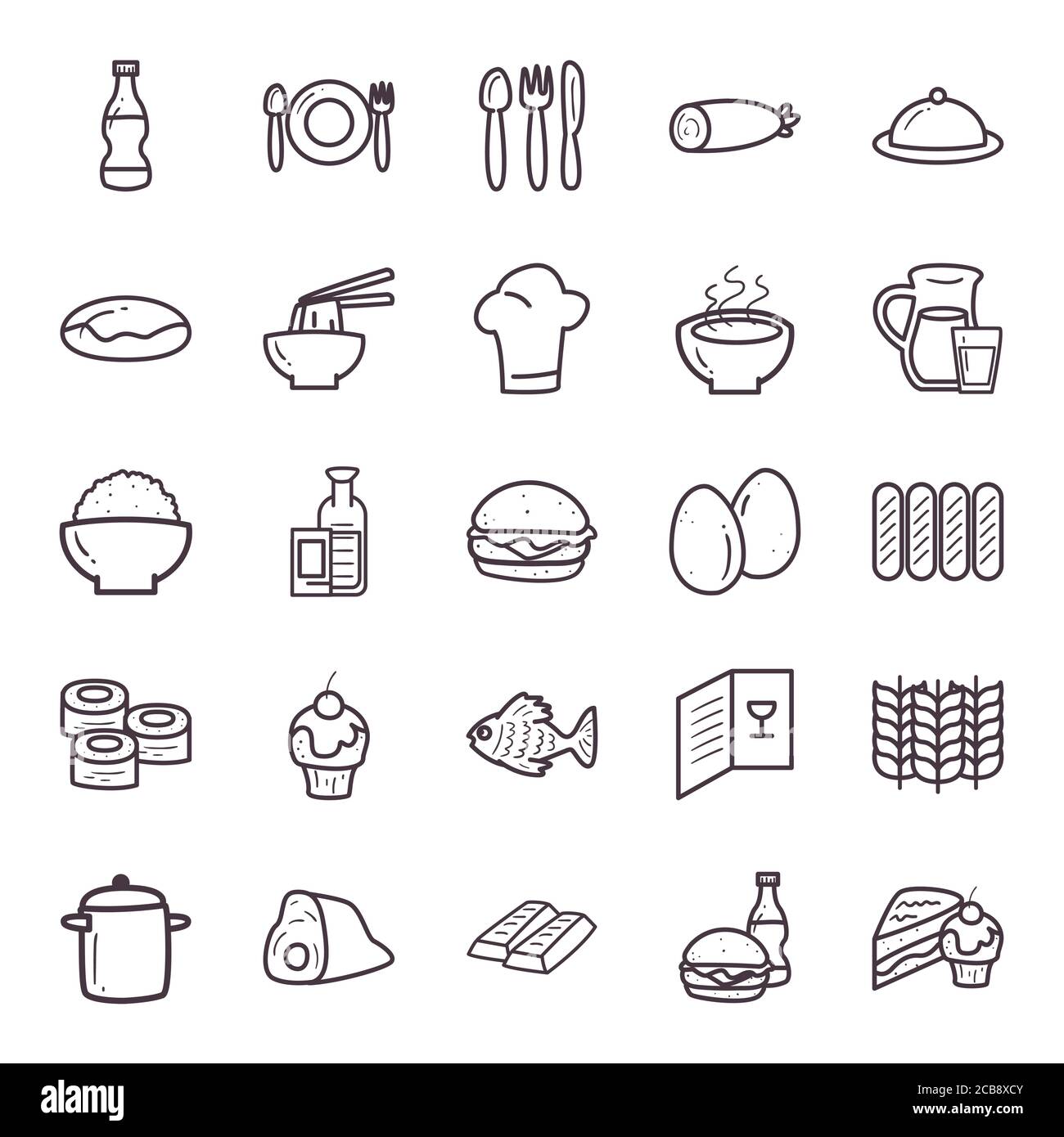 food line style symbols set design, eat restaurant and menu theme ...