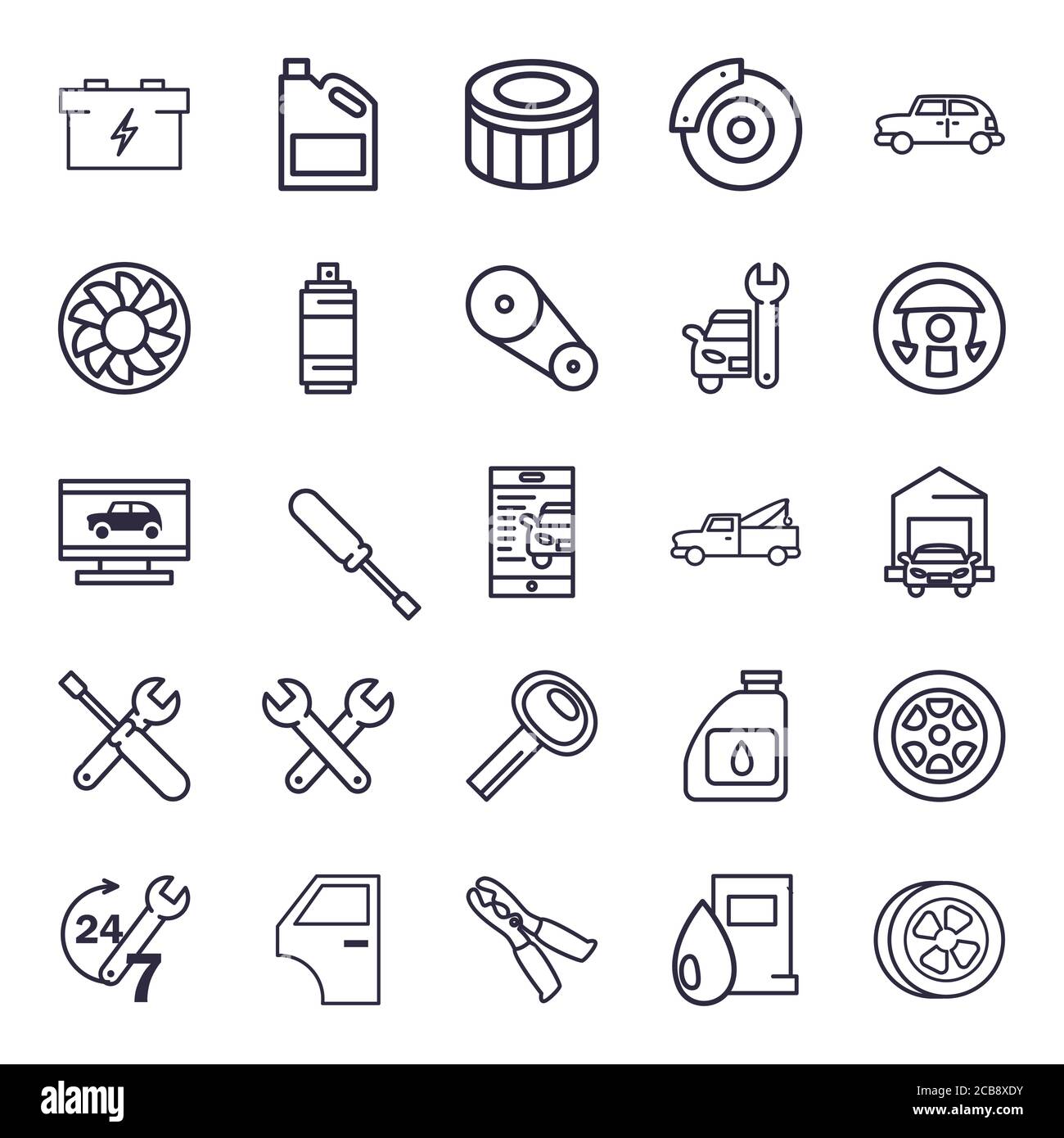 line style icon set design, Repair service car and vehicle theme Vector ...