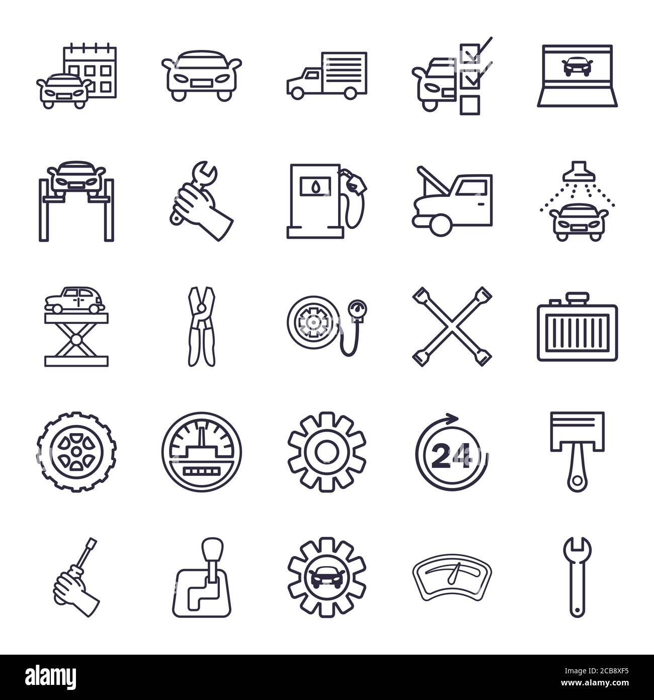 line style icon set design, Repair service car and vehicle theme Vector ...