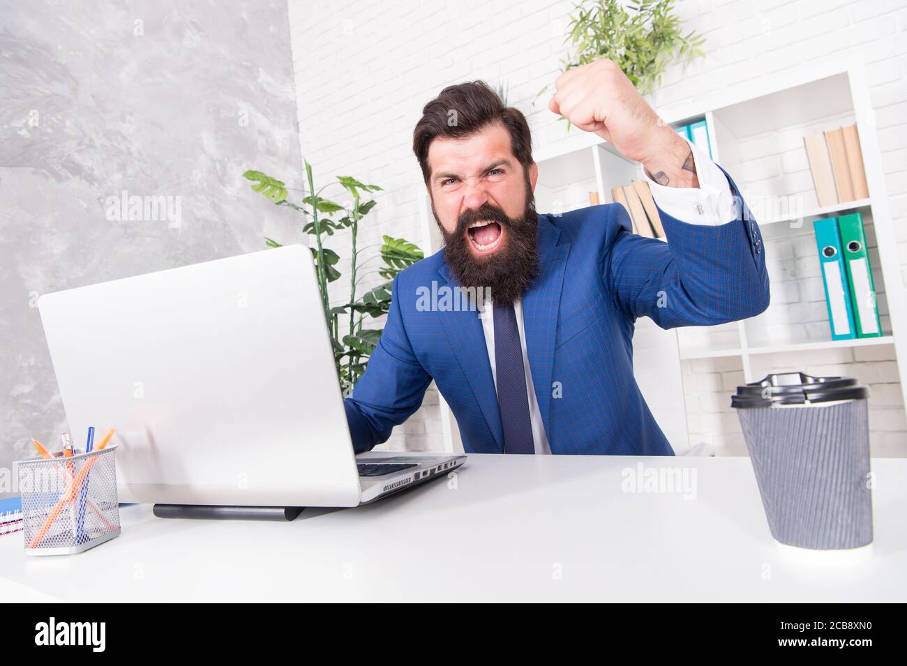 Man confident director work online laptop modern office, motivating ...
