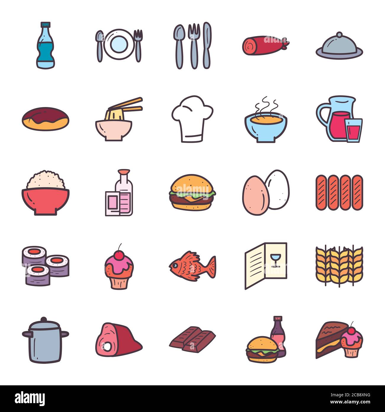 food line and fill style symbols set design, eat restaurant and menu ...