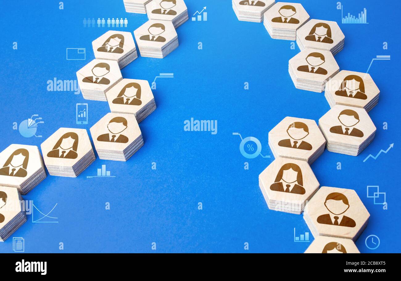 Chains of connected people with graphical information indicators. Chain ...