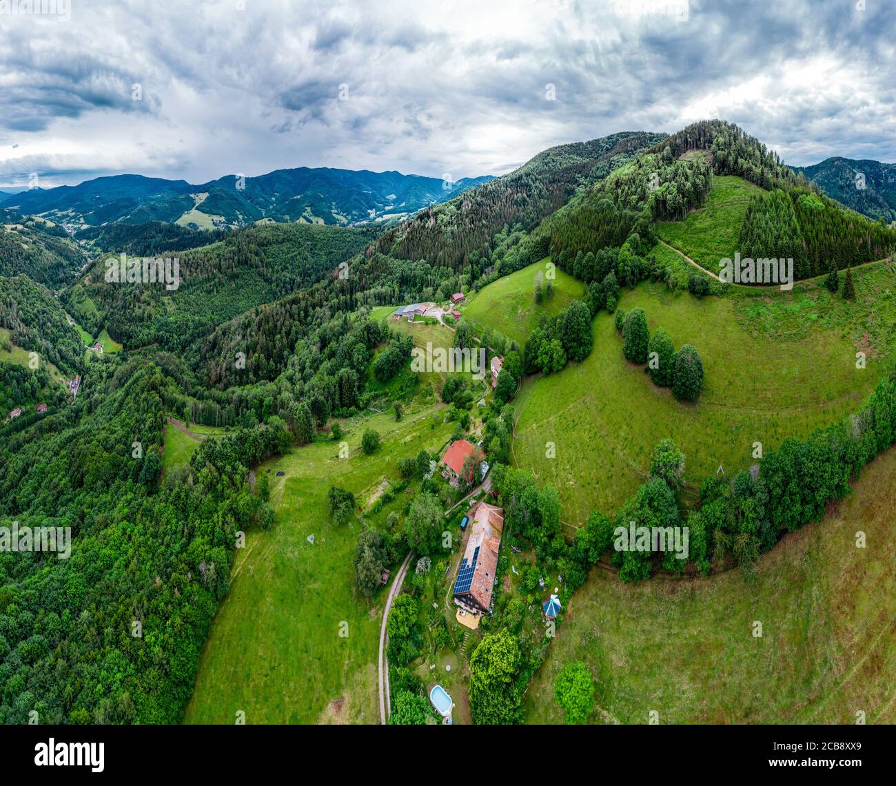 Stunning beautiful aerial view of the Vosges mountain range in Alsace ...