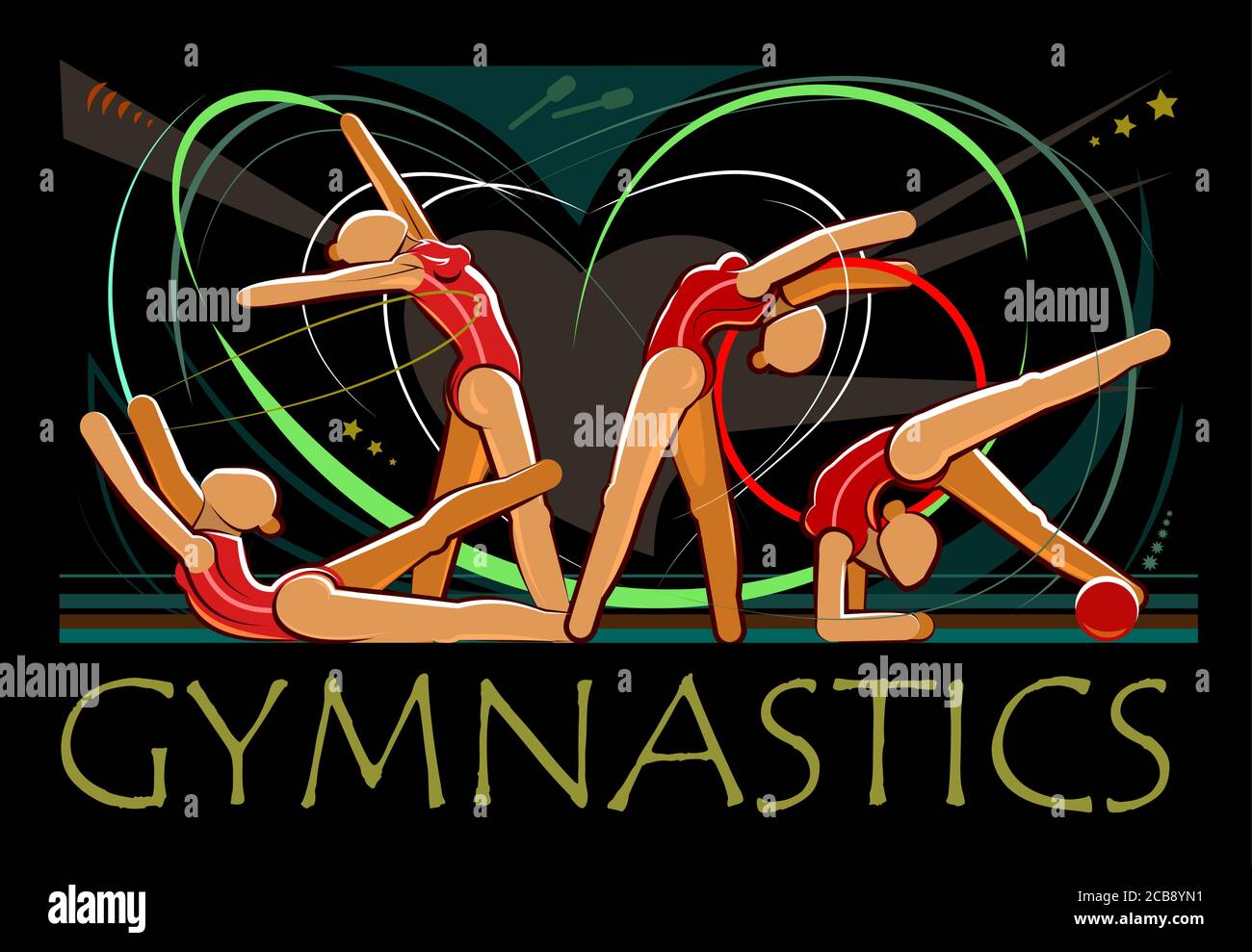 Rhythmic gymnastics. Team of girls gymnasts. Vector illustration ...