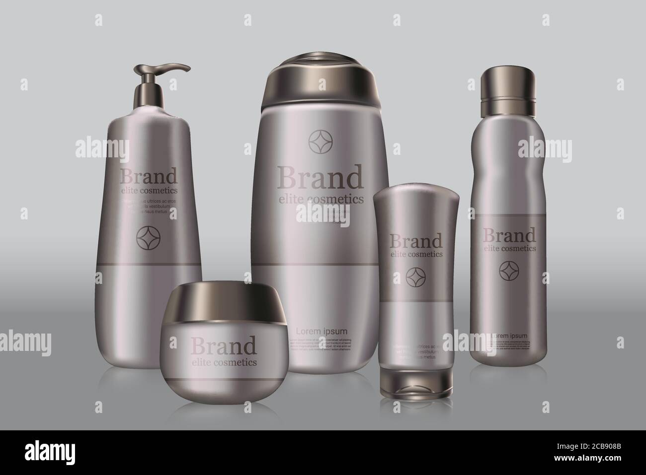 Dark grey cosmetics branded bottles with brand logo package design ...