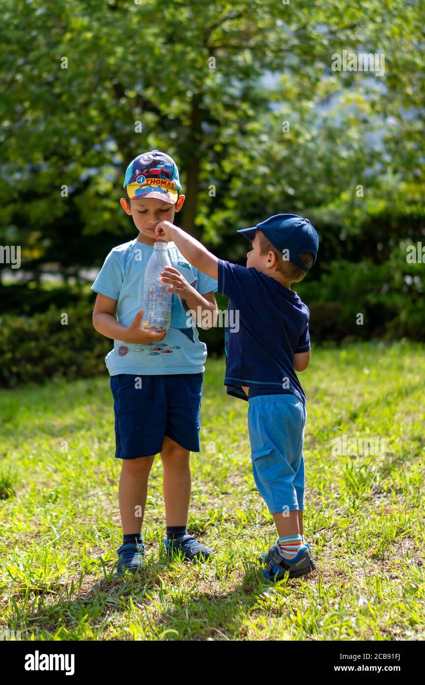 POZNAN, POLAND - Jul 22, 2020: Two young Polish Caucasian boys ...