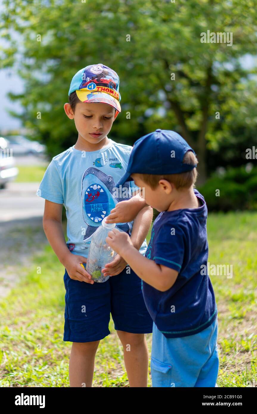 POZNAN, POLAND - Jul 22, 2020: Two young Polish Caucasian boys ...