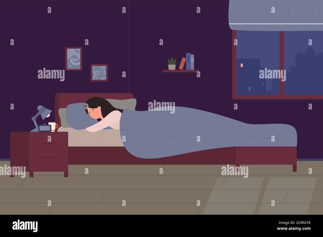 Girl Sleeping In Bed Cartoon