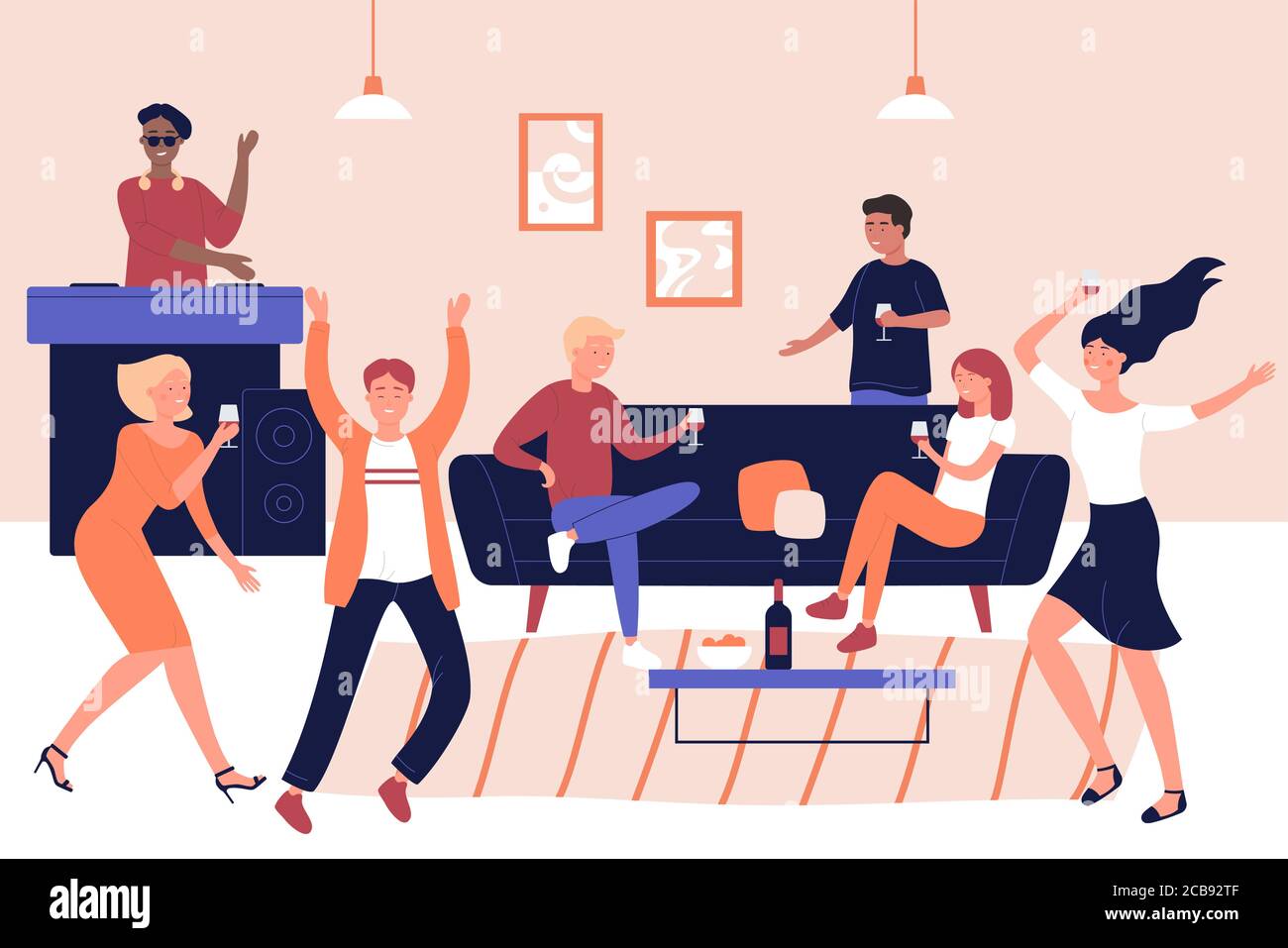 Disco home party, discotheque, holiday celebration vector illustration ...