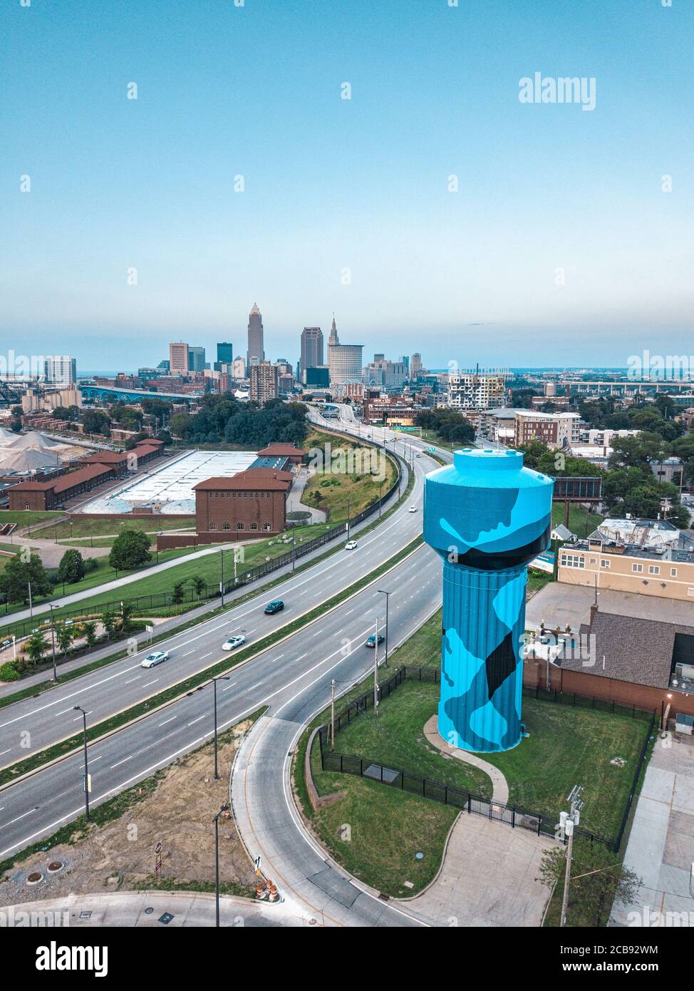 Cleveland Ohio Skyline from Edgewater park with boars in the summer ...