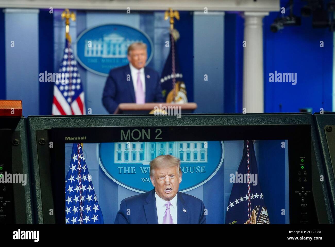 US President Donald J. Trump speaks during a news conference in the ...
