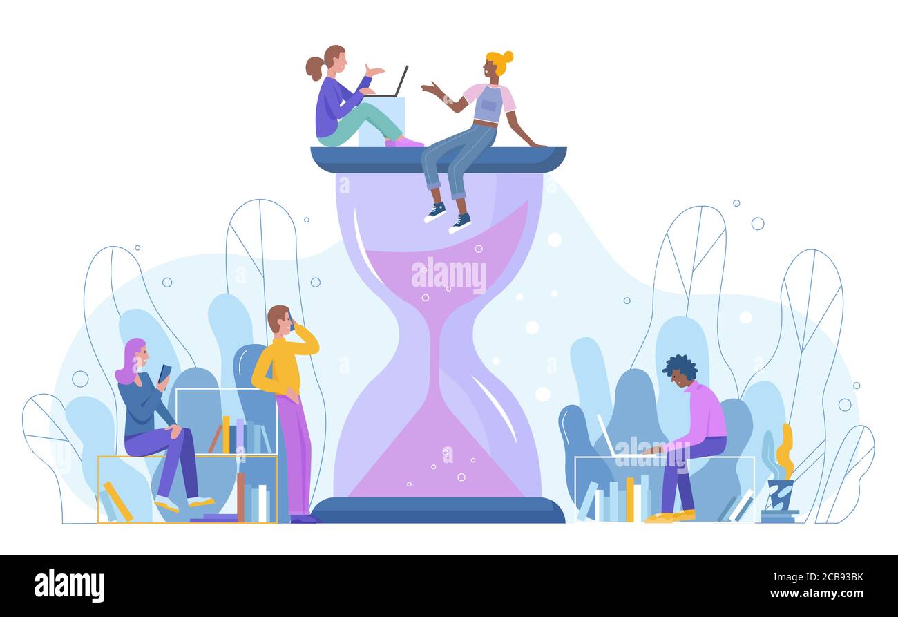 Time management and deadline, teamwork character concept big hourglass ...