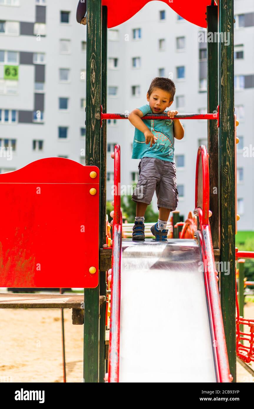 POZNAN, POLAND - Jul 27, 2020: Small three years old Polish Caucasian ...