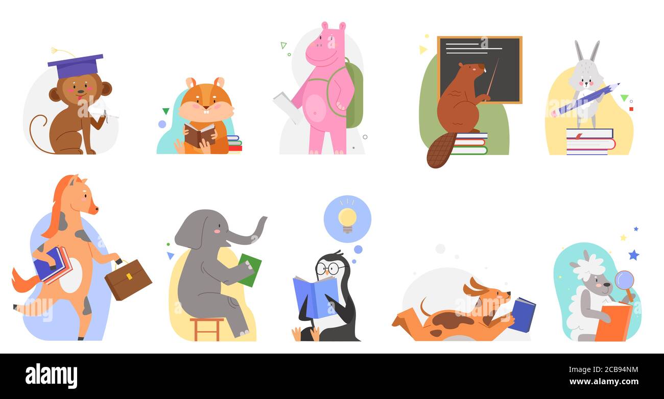 Cute Animals Studying Cartoon