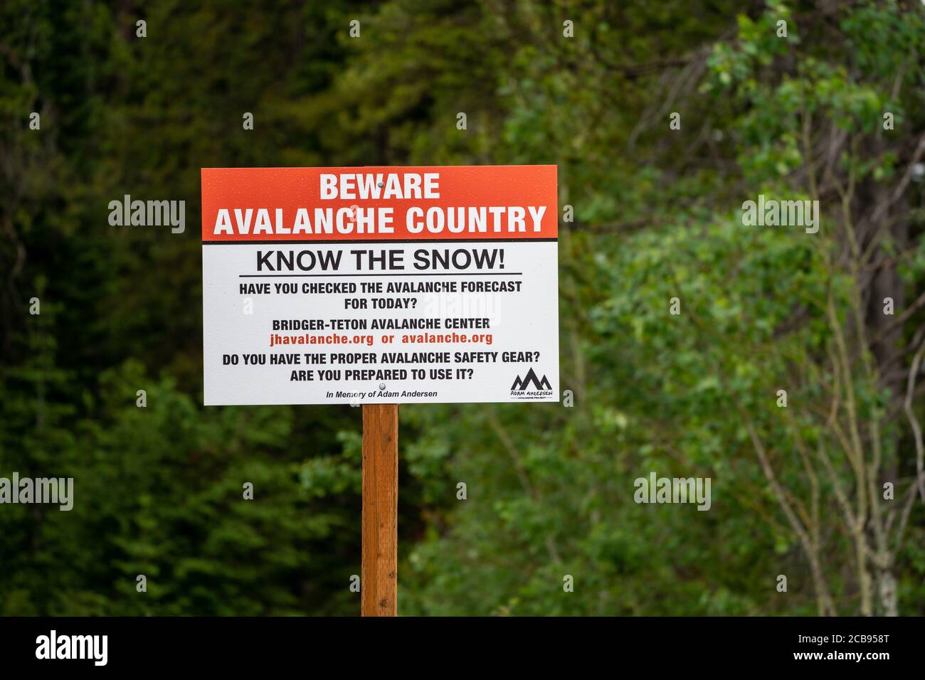 Teton Pass, Wyoming - June 25, 2020: Beware of Avalance Country warning ...