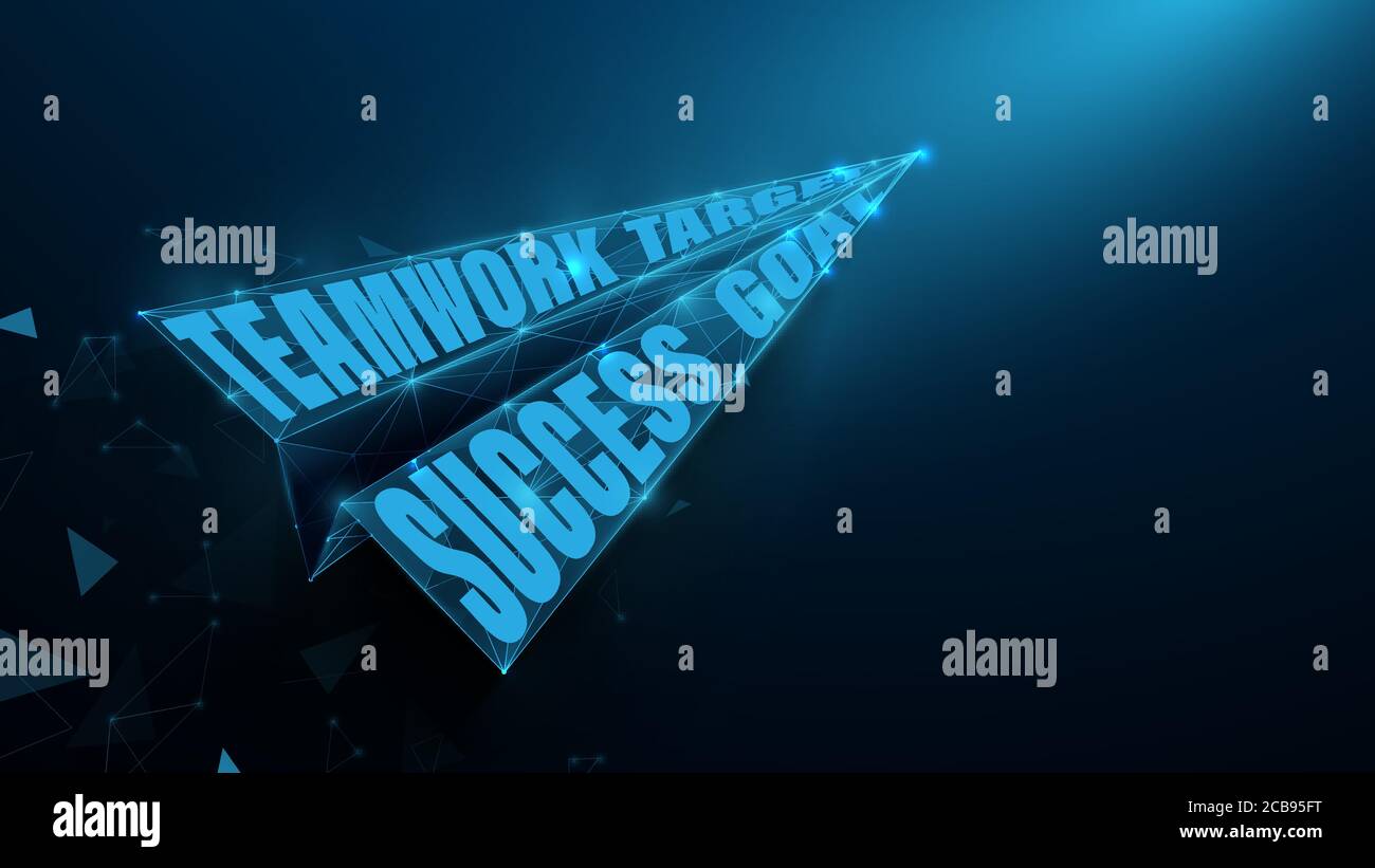 Paper airplane. Teamwork, Target, Success and Goal Concept. Wireframe ...