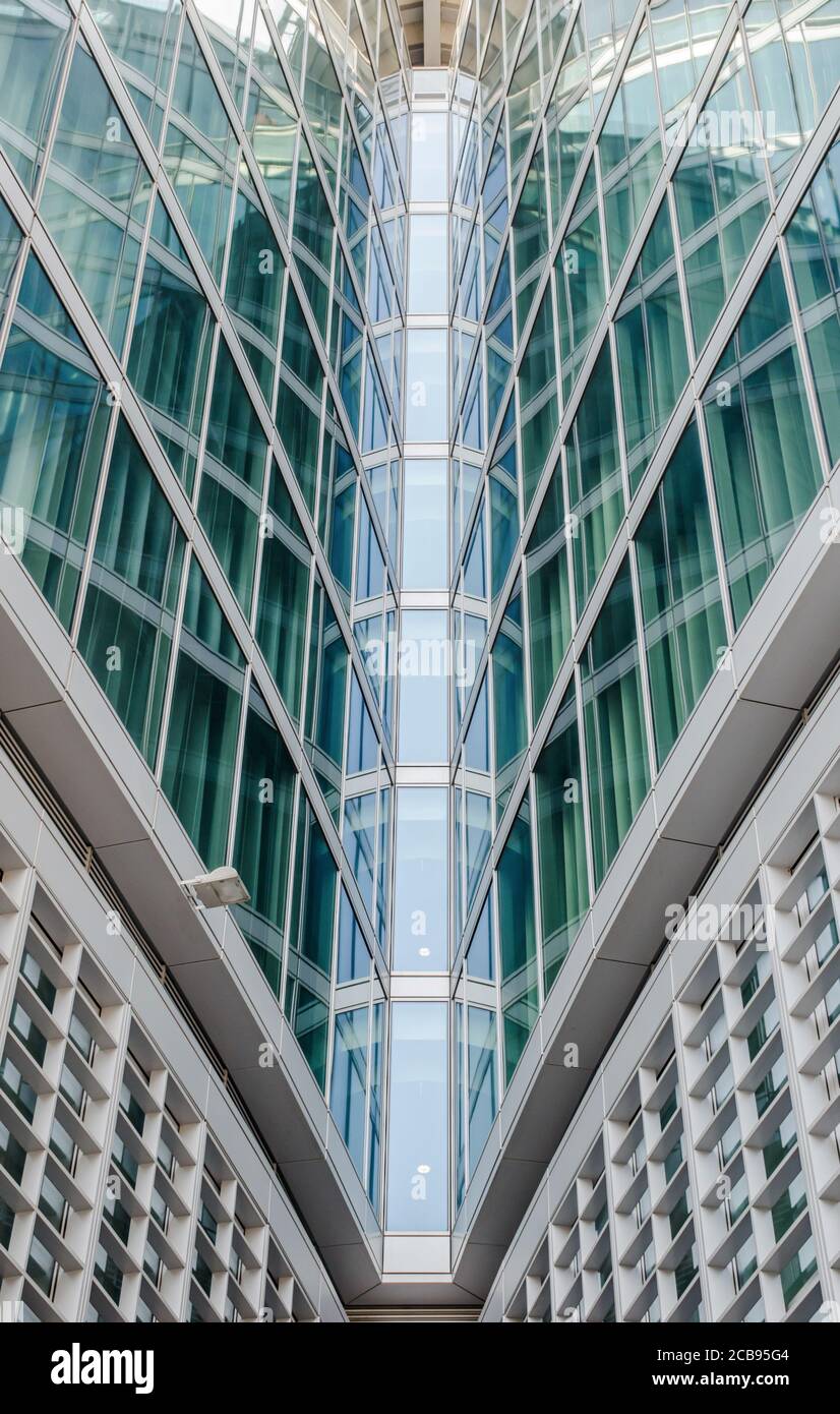 Milan/Italy- July 10, 2019: architectural detail of the modern glass ...
