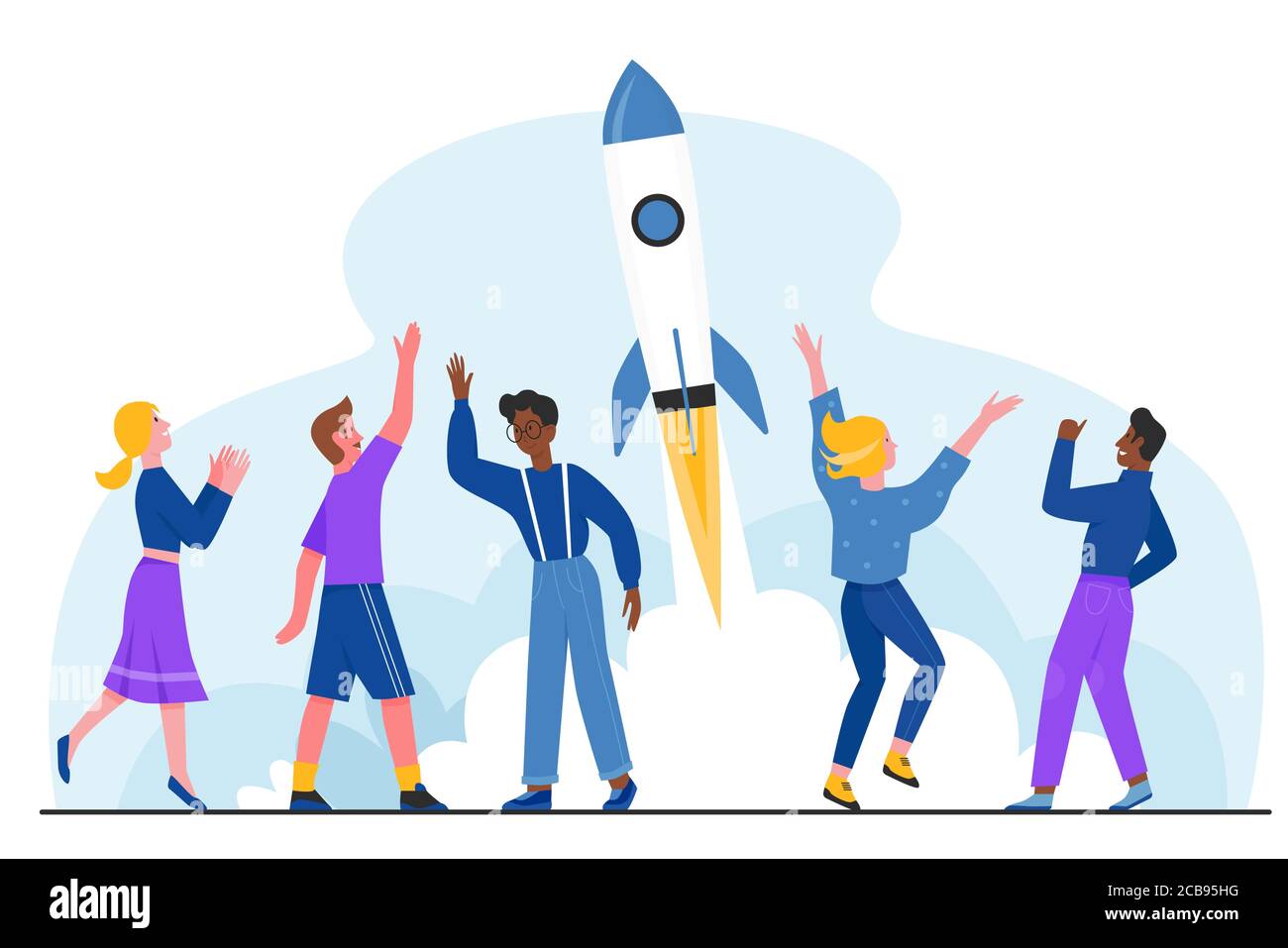 Successful startup, launching project vector illustration. Cartoon flat ... Successful startup, launching project vector illustration. Cartoon flat ...