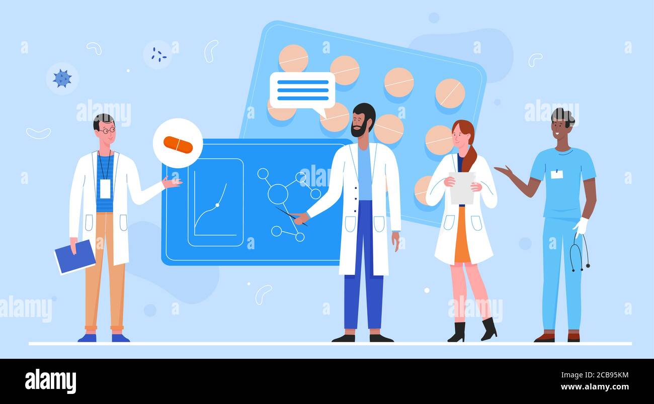 Doctor researcher team vector illustration. Cartoon flat scientist ...