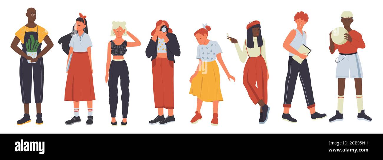 Young casual people diversity vector illustration set. Cartoon flat ...