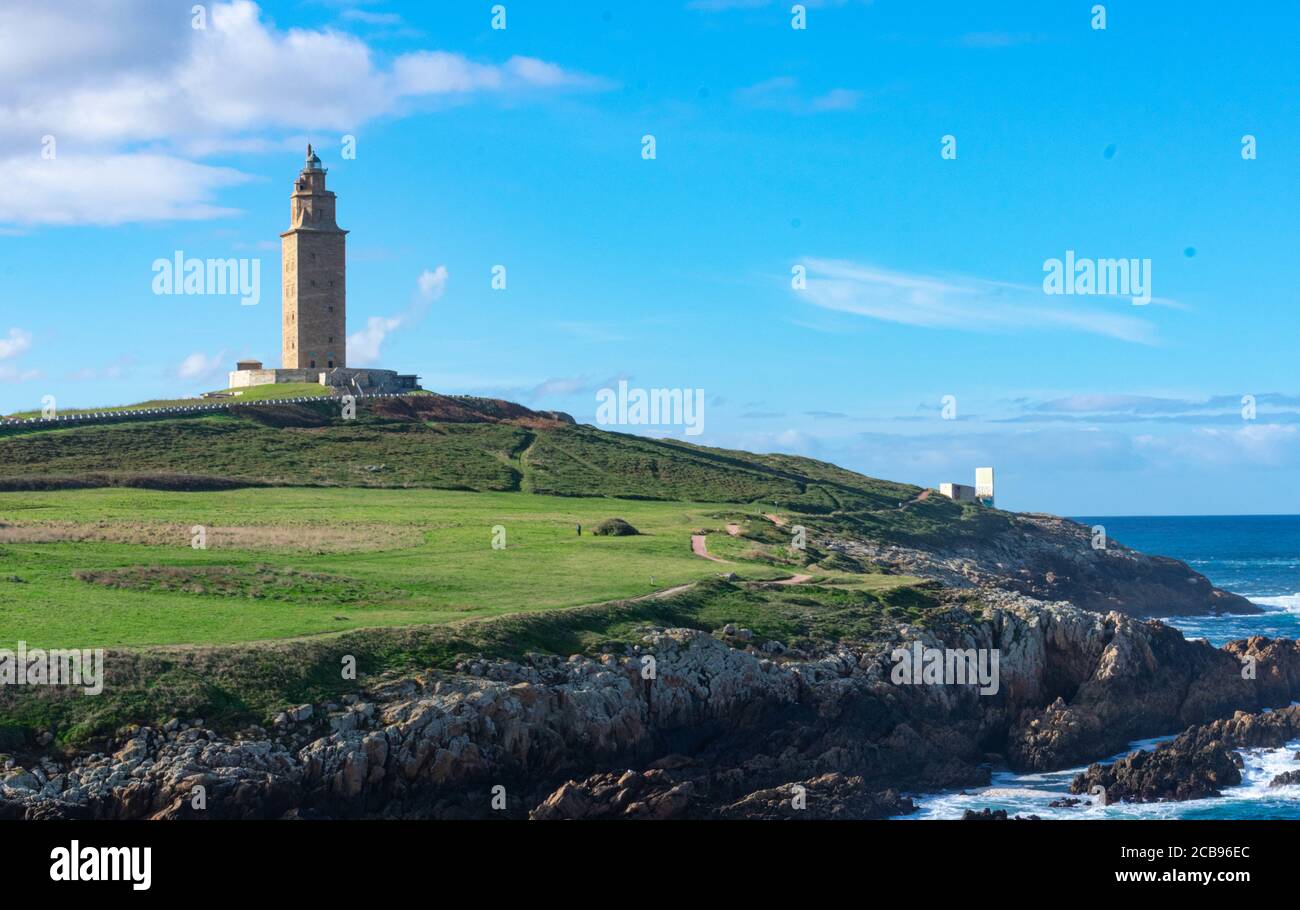 Closeup shot of the Tower of Hercules in Spain near the sea Stock Photo ...