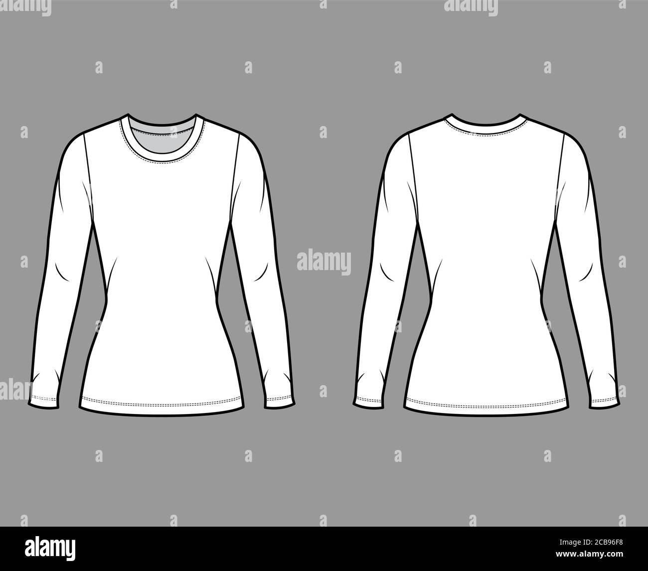 Crew neck jersey sweater technical fashion illustration with long ...
