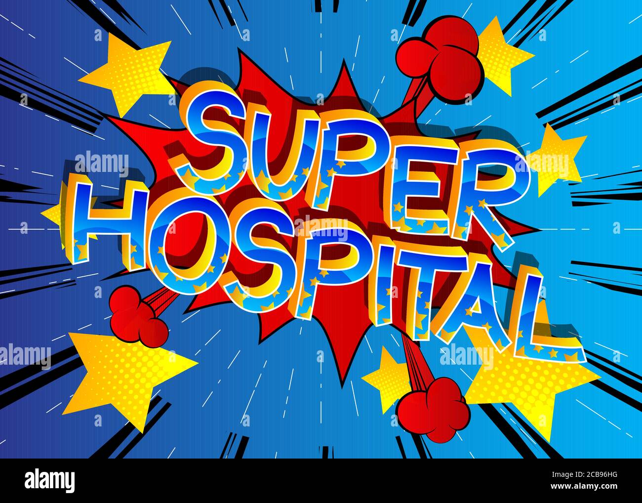 Super Hospital Comic book style cartoon words on abstract comics ...