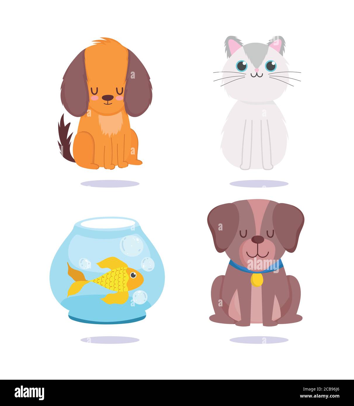 pet shop, cute dogs cat and fish in crystal bowl animal domestic ...