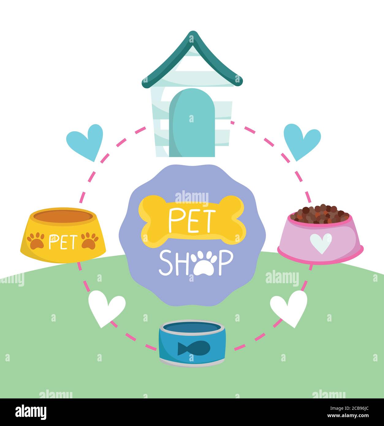 pet shop, animal house food bowls fish can bone domestic vector ...