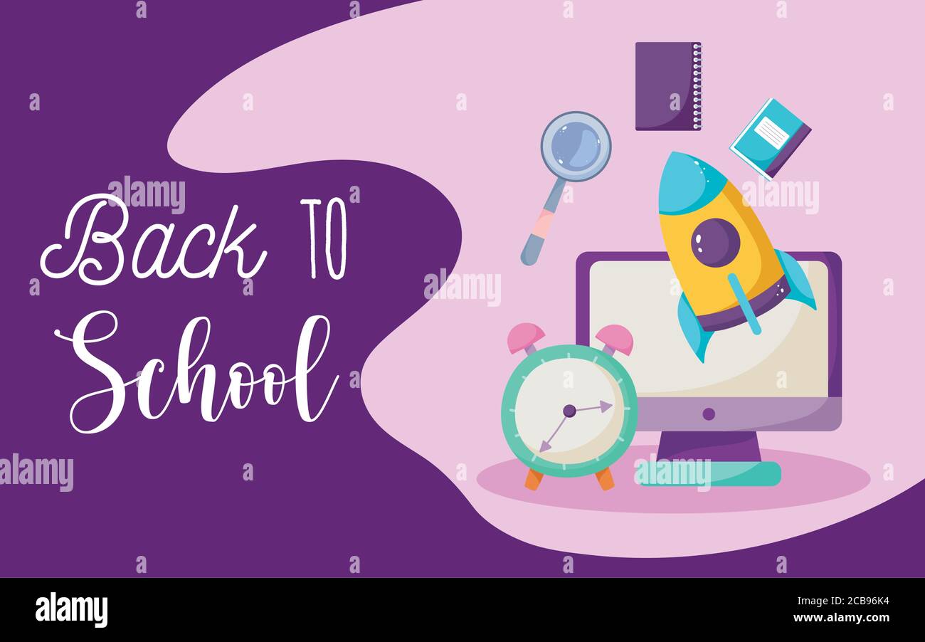 back to school, computer clock rocket books elementary education ...