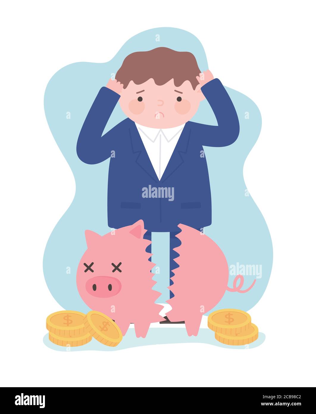 bankruptcy troubled businessman broken piggy bank money business ...