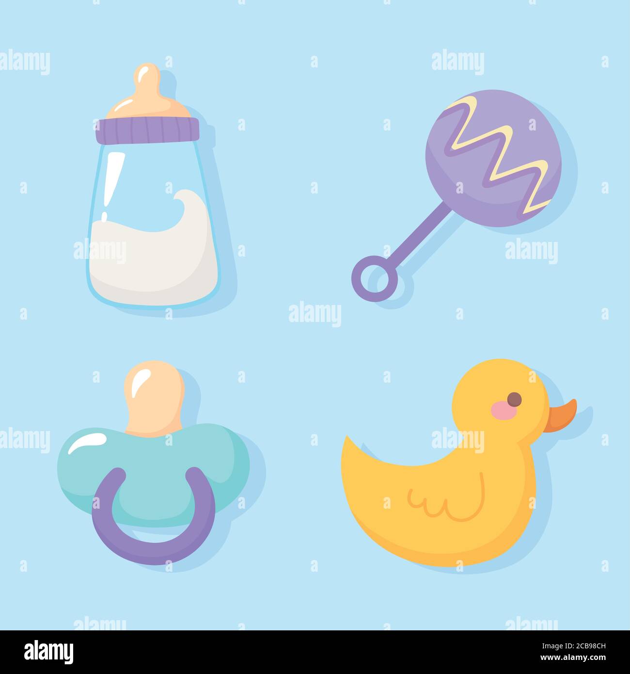 baby shower, duck rattle pacifier and milk bottle welcome newborn ...