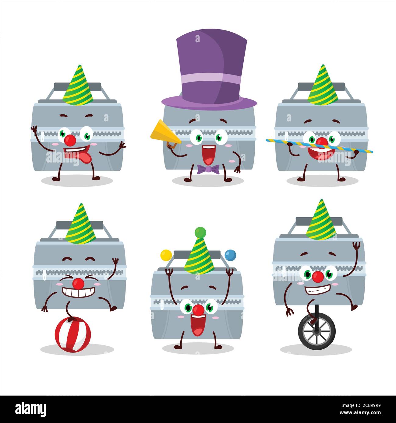 Cartoon character of grey lunch box with various circus shows Stock ...